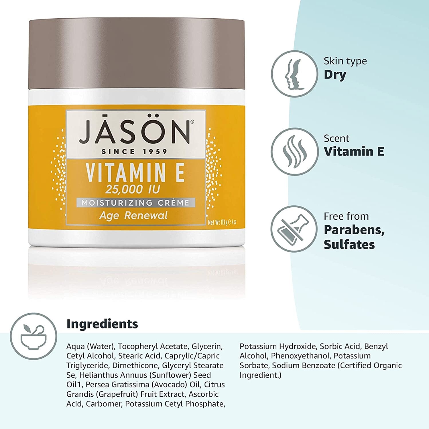 Jason - Moisturizing Cream Vitamin E, 25,000 IU, Age Renewal 113g ...