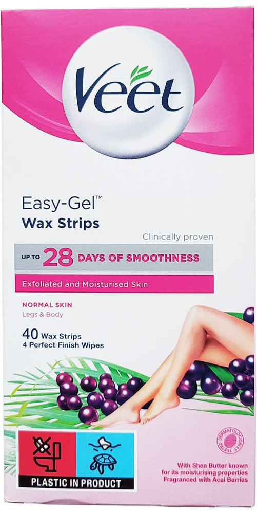 Veet - Hair Removal Wax Strips, Normal Skin 40 strips & 4 wipes — HOME ...